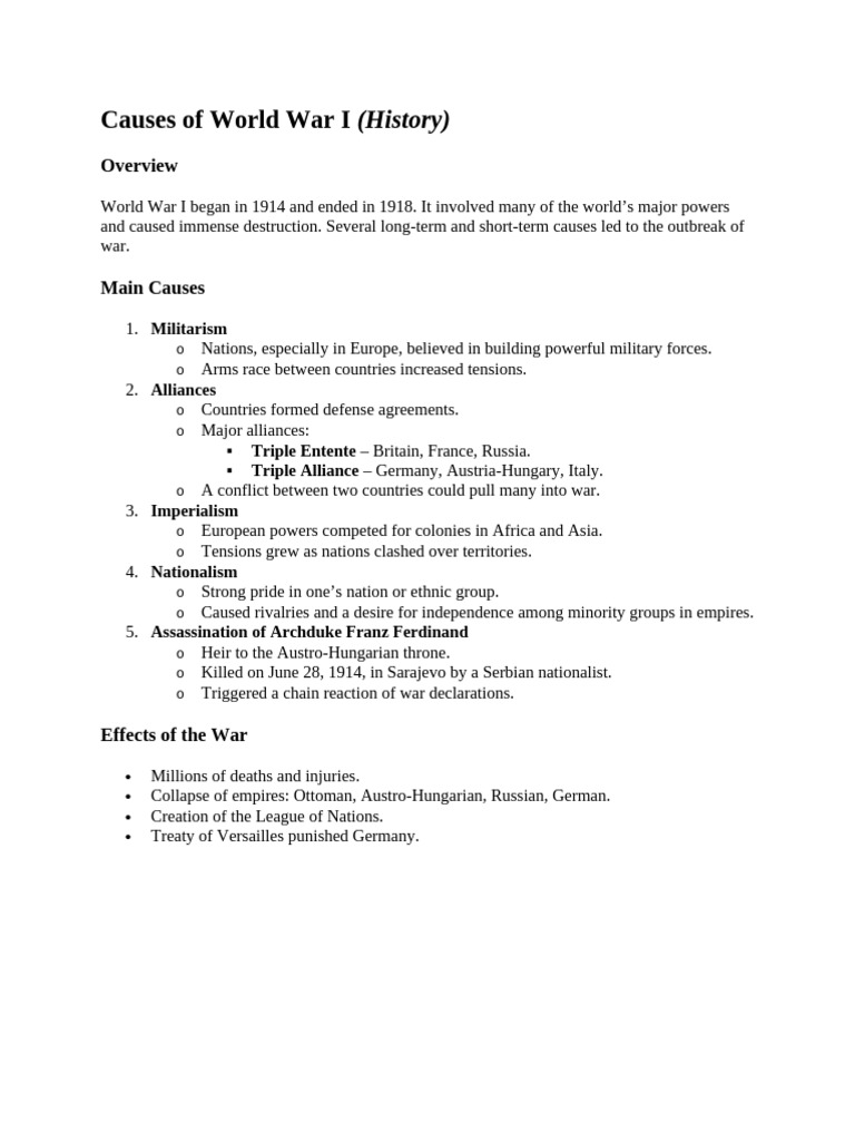 Key Causes of World War I Explained | PDF