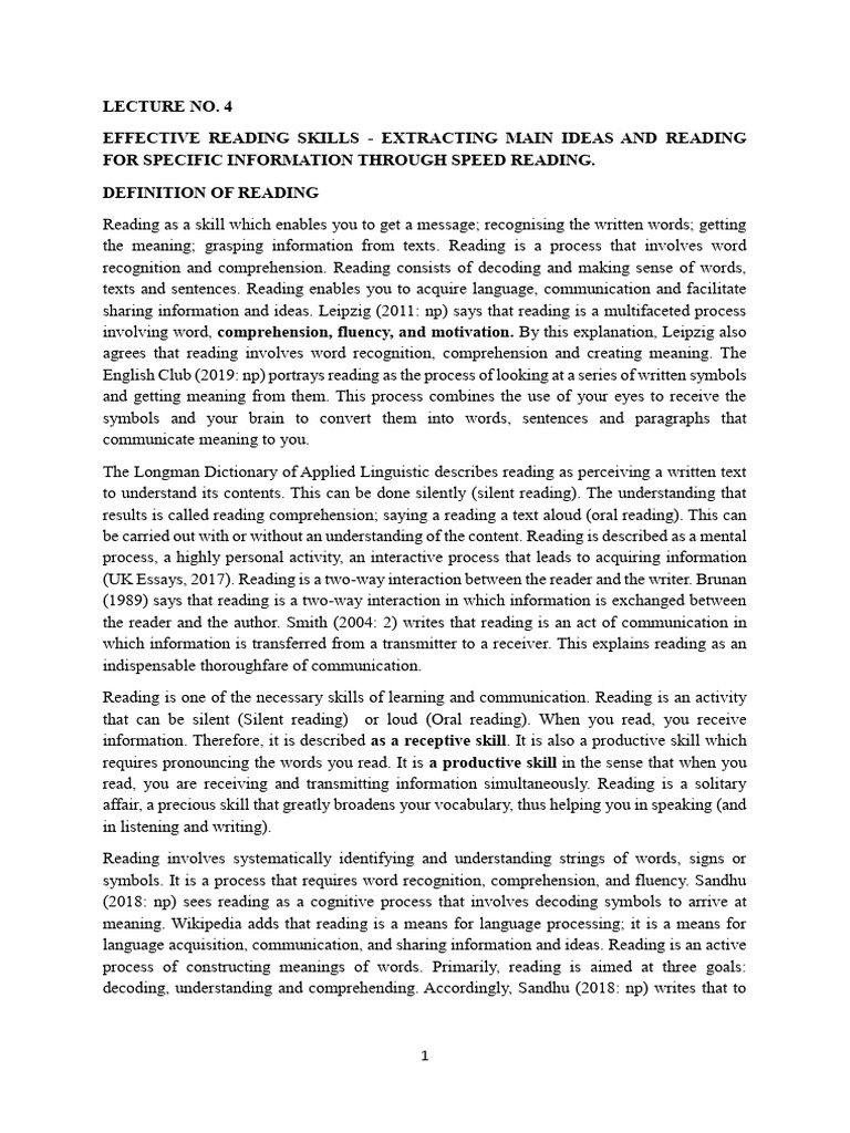 Lecture 4 - Reading Skills | PDF | Reading Comprehension | Semantics