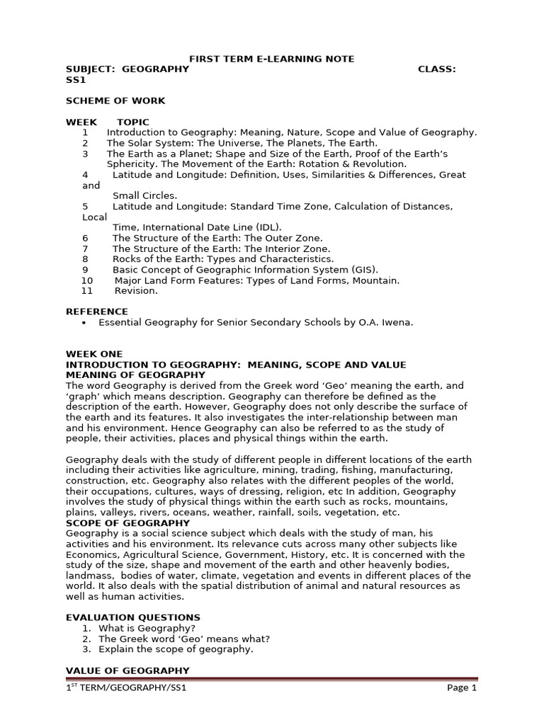 1st Term s1 Geography - 085901 | PDF | Rock (Geology) | Planets