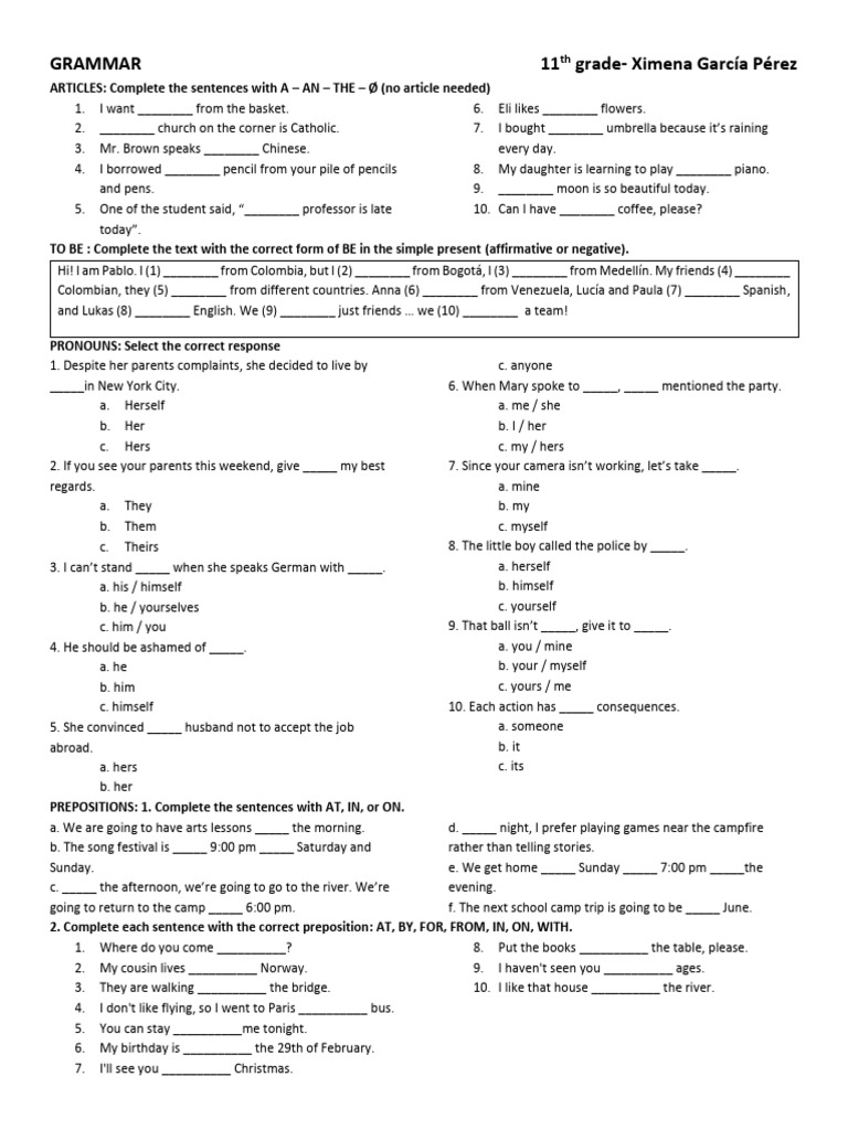 Grammar Review Worksheet | PDF | Linguistics