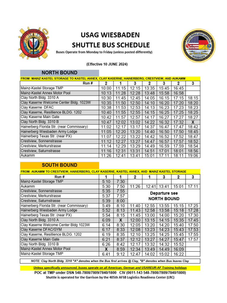 USAG Wiesbaden Shuttle Schedule | PDF | Bus Transport | Public Transport