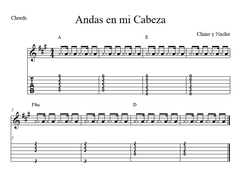 Andas en Mi Cabeza Chino y Nacho Chords TAB | PDF