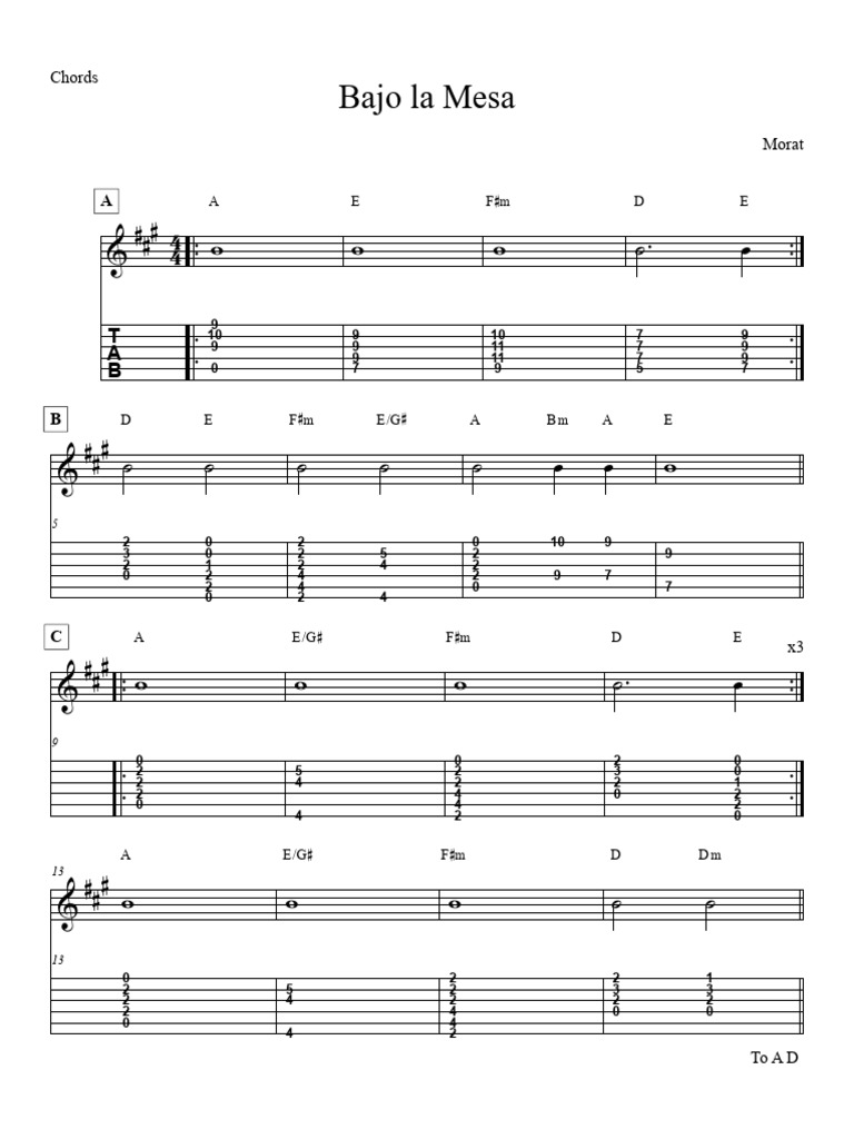 Acordes de "Bajo la Mesa" - Morat | PDF | Músicos | Musica Popular