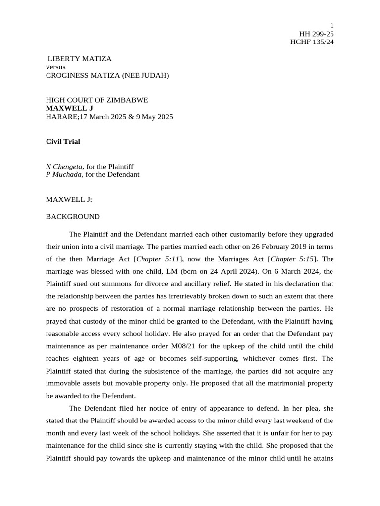 Divorce Case: Matiza vs Matiza | PDF | Burden Of Proof (Law) | Lawsuit