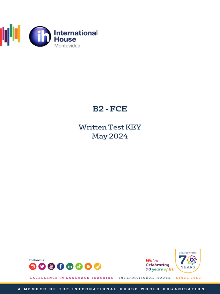 B2 First Course - Written Test KEY May 2024 | PDF