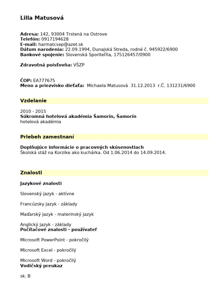 Aktualny Zivotopis Pre API | PDF