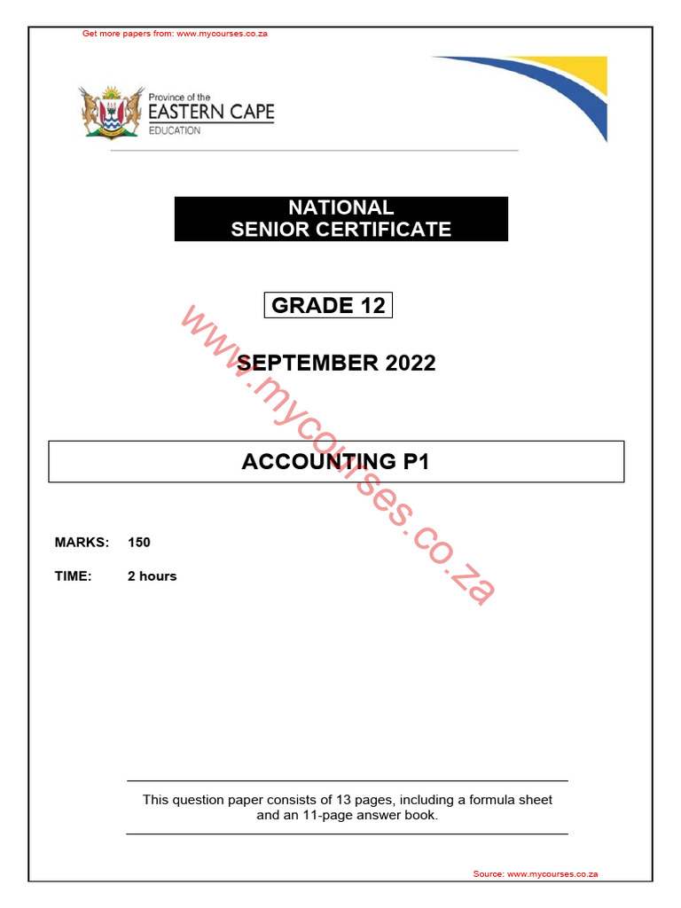 Accounting p1 Gr12 QP Sept 2022 English 1 | PDF | Dividend | Balance Sheet