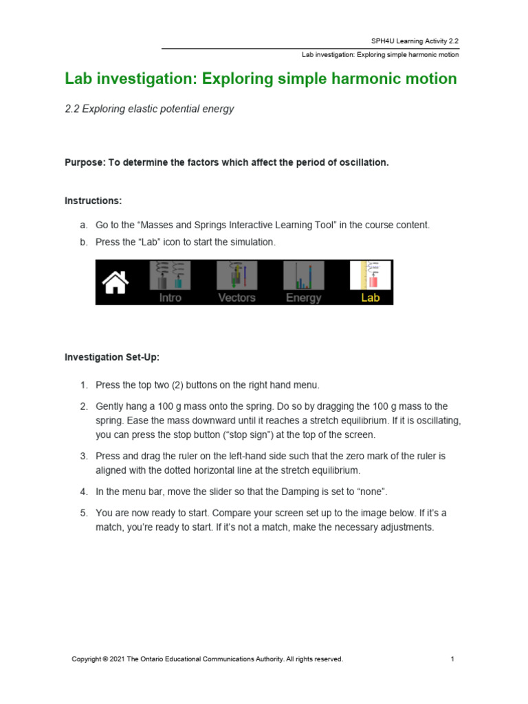 Investigating Simple Harmonic Motion Lab | PDF | Oscillation | Physical ...