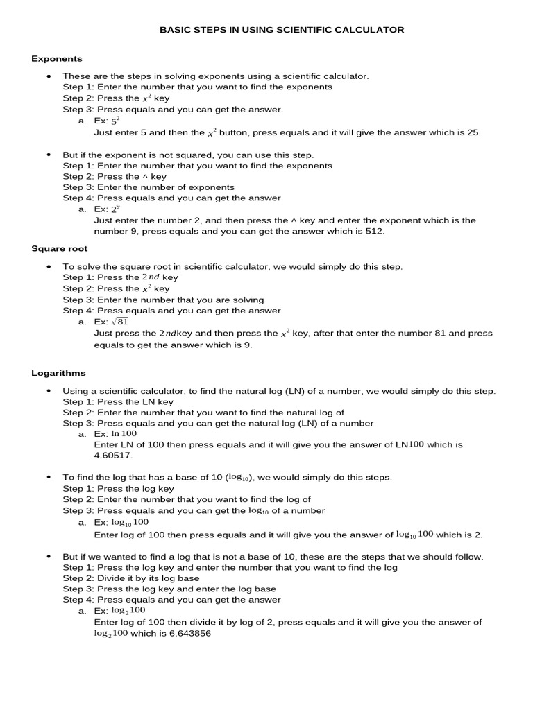 Basic Steps in Using Scientific Calculator | PDF | Logarithm ...