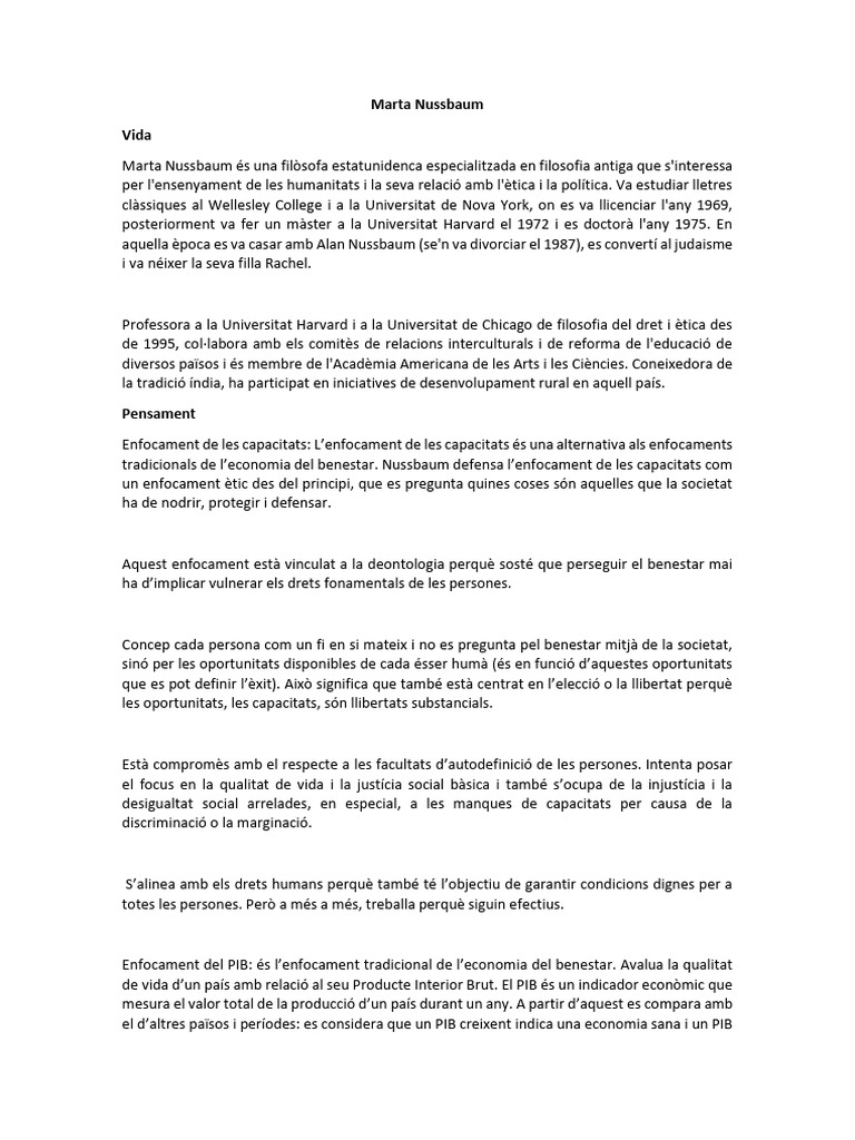 Marta Nussbaum - Breu Resum | PDF