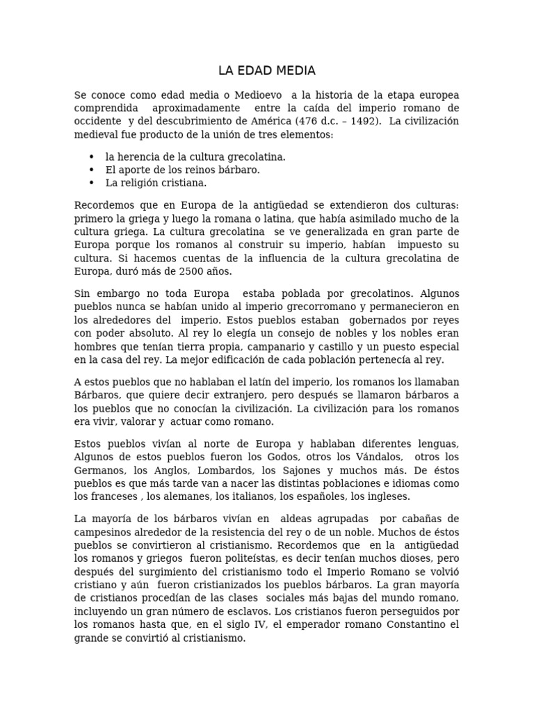 Historia de la Edad Media en Europa | PDF | Edades medias | imperio Romano