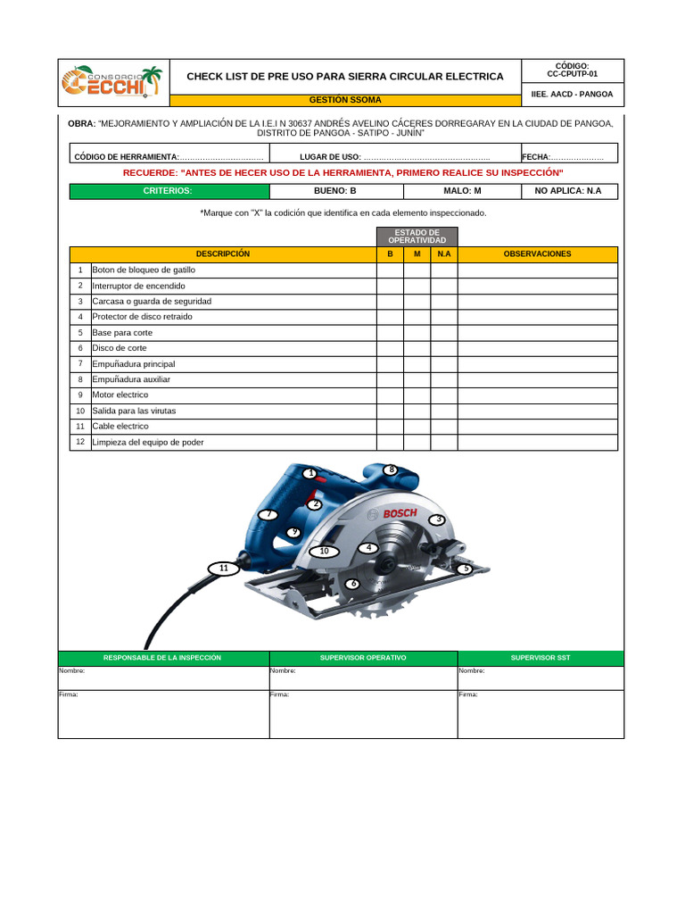 Check List para Sierra Circular Electrica | PDF