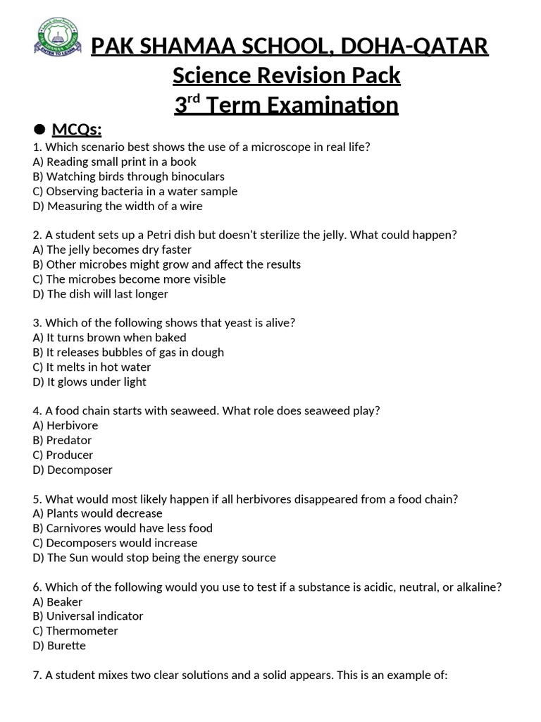 3rd Term Revision Pack Science | PDF | Foods | Magnesium