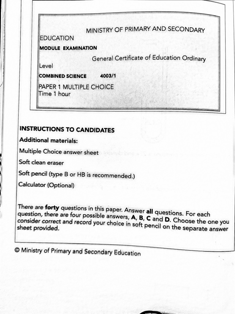 2 May Combined Science Paper 1 Revision | PDF
