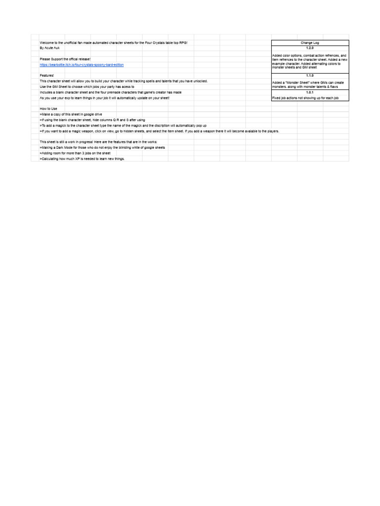 Four Crystals RPG Character Sheets | PDF | Role Playing | Gaming