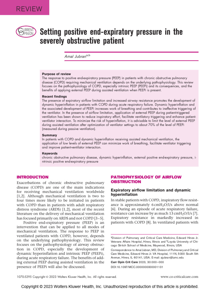 Ajuste de La Presión Positiva Al Final de La Espiración en El | PDF | Exhalation | Chronic ...