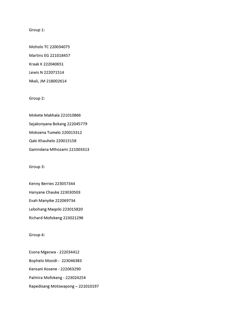 Assignment 2 & 3 Groups | PDF