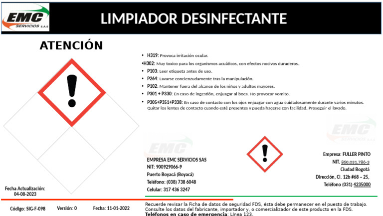 Anexo 9. Ficha (Limpiador Desinfectante Full Fresh) | PDF