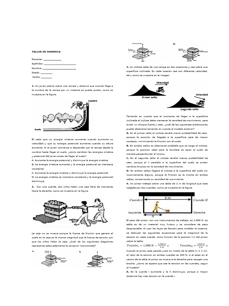 Dinámica: Taller de Ejercicios Prácticos | PDF | Fuerza | Fricción