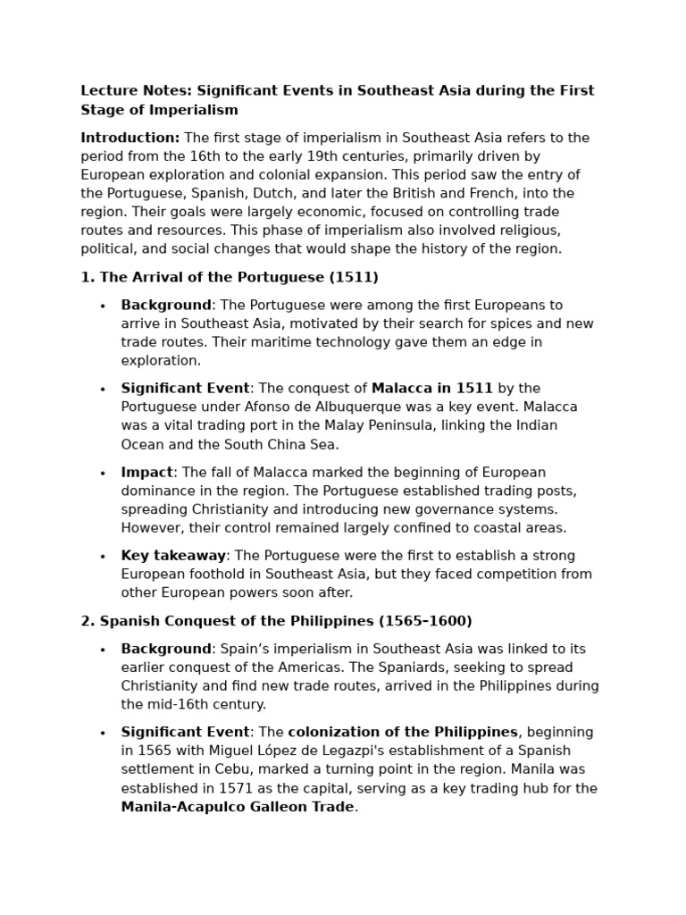 First Stage of Imperialism in Southeast Asia | PDF | Imperialism ...