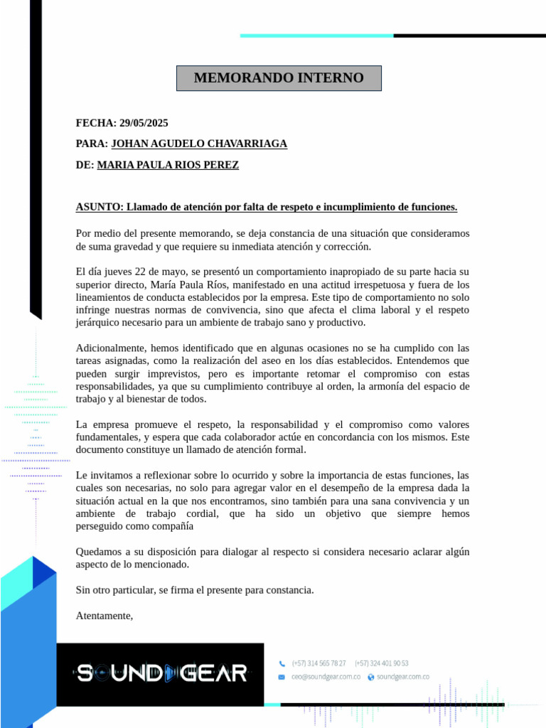 Llamado de Atención por Irrespeto Laboral | PDF