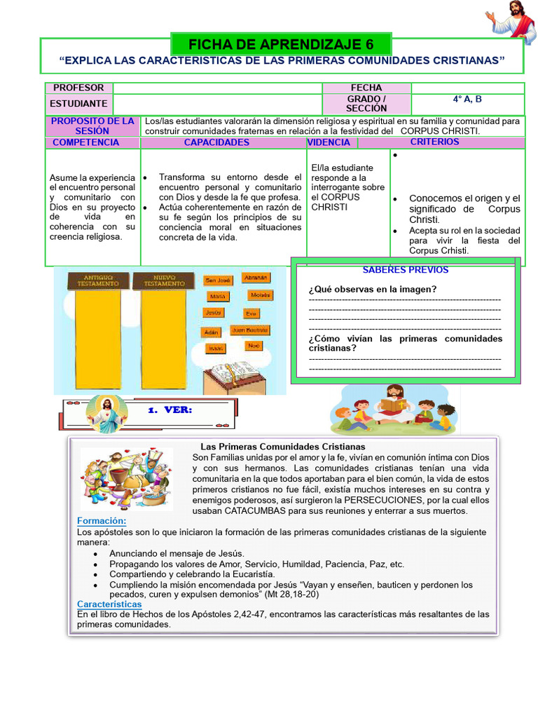 3° Religión - Ficha de Aprendizaje 4 A B | PDF | eucaristía ...