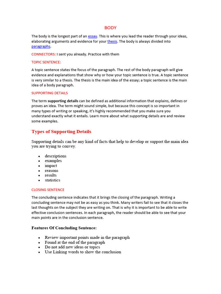 Essay Body Paragraph Structure | PDF