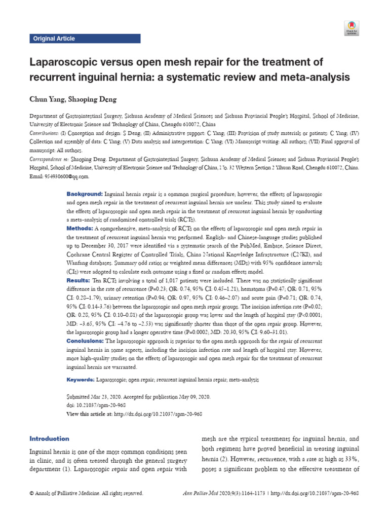 Laparoscopic Versus Open Mesh Repair For The Tratment of Recurrent ...