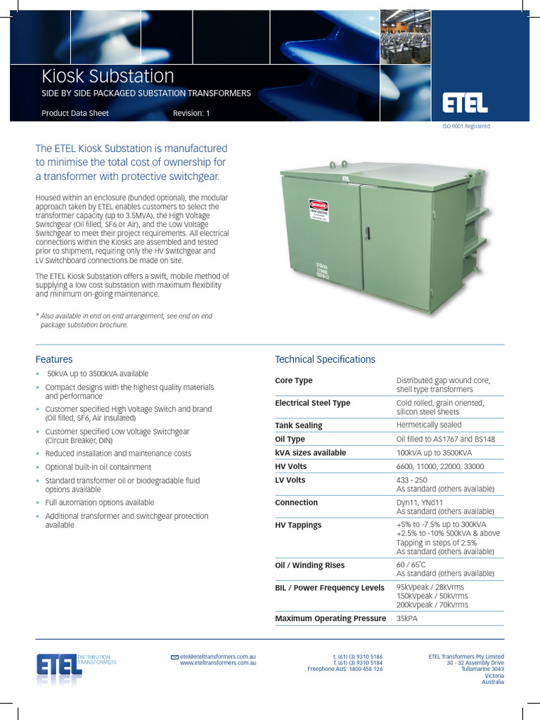 ETEL Kiosk Substation Overview | PDF | Transformer | Electricity