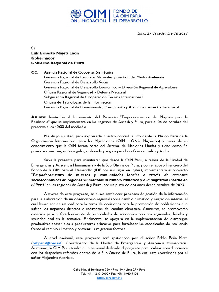 Oim Peru Ope Eha Nc.0121 Gore Piura 28set2023 | PDF | Organización ...