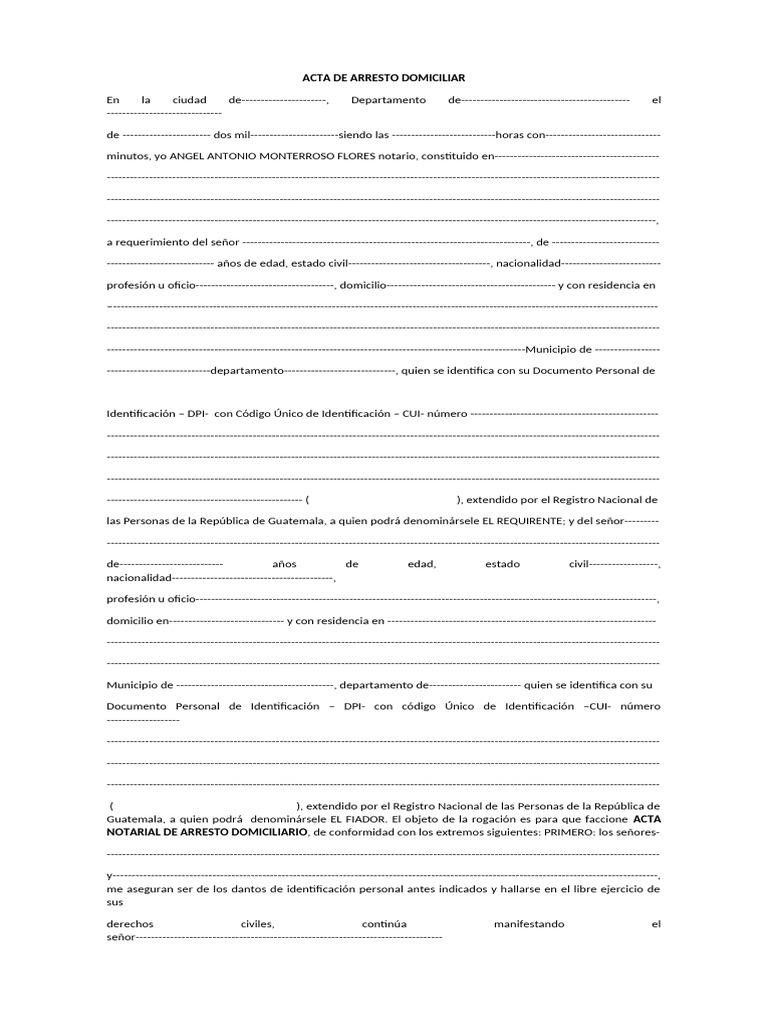 Acta de Arresto Domiciliario para Llenar A Mano | PDF | Justicia | Crimen y violencia