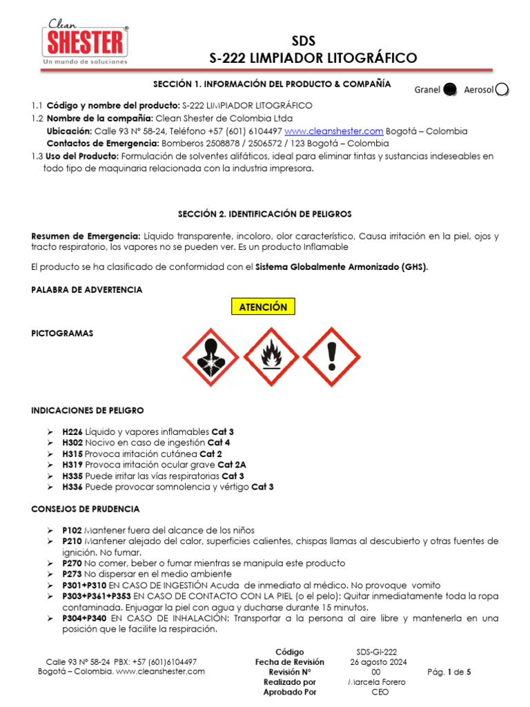 Fds Clean Wash Limpiador Litografico | PDF | Residuos | Agua
