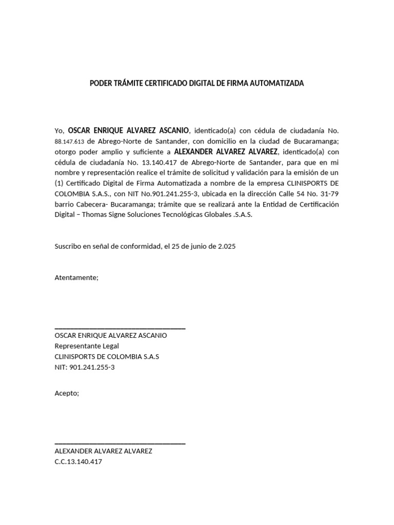 Plantilla Poder Notarial - Trámite CD Firma Automatizada | PDF