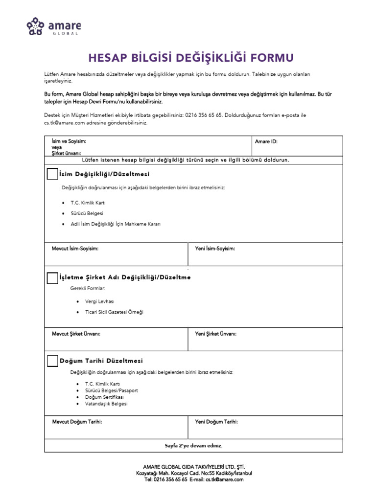 Account Change Form TR TR | PDF