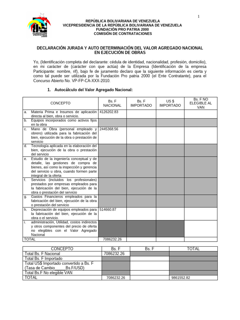 Declaración del Valor Agregado Nacional | PDF | Valor añadido | Venezuela