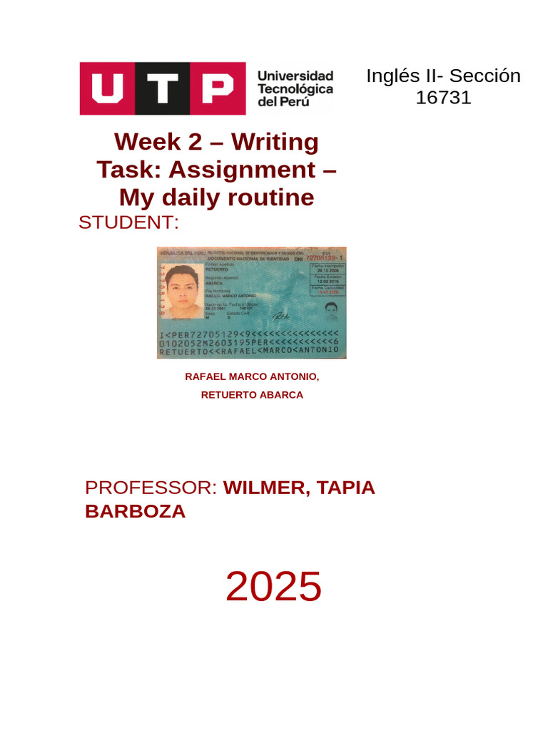 Week 2 - Writing Task - Assignment - My Daily Routine | PDF