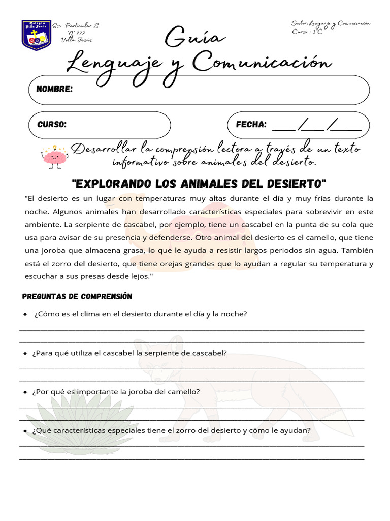 Animales Adaptados al Desierto | PDF | Desierto