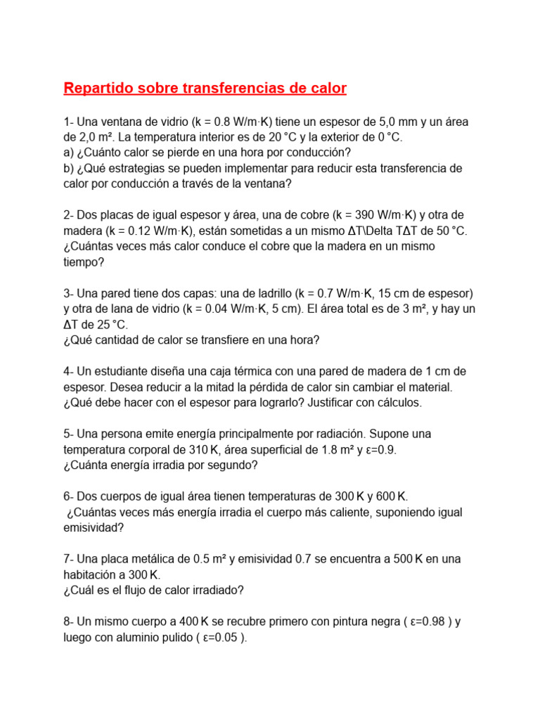 Repartido Sobre Transferencias de Calor | PDF | Conduccion termica | Calor