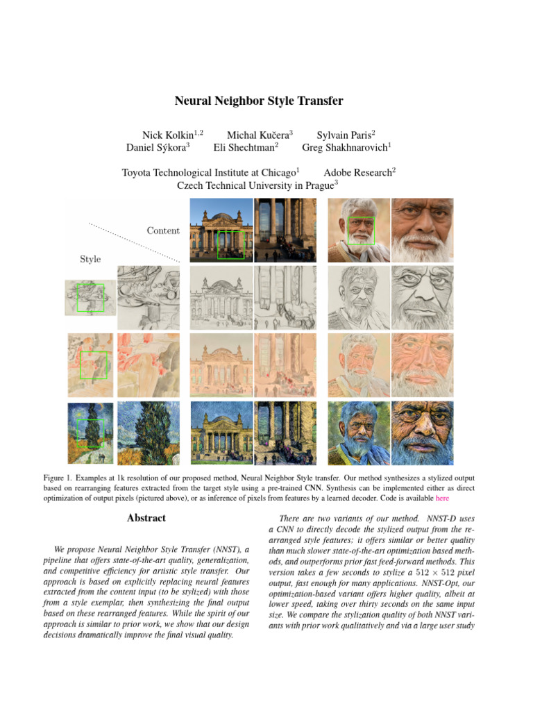 Neural Neighbor Style Transfer Method | PDF | Rendering (Computer ...