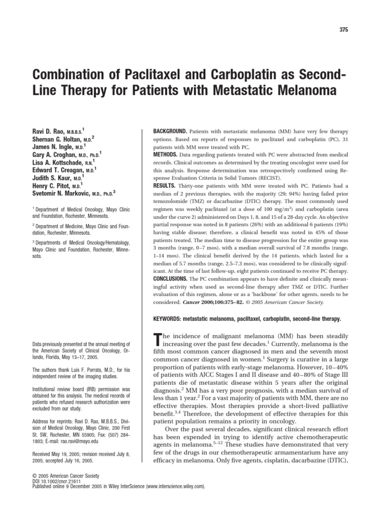 Paclitaxel and Carboplatin in Melanoma Therapy | PDF | Melanoma ...