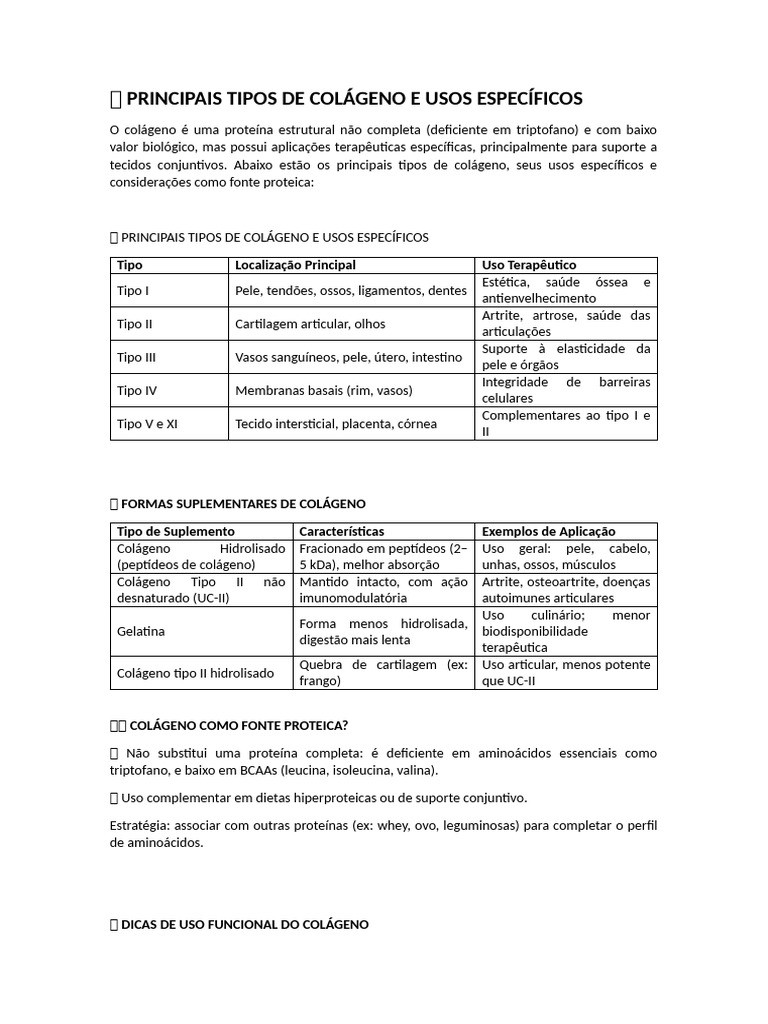 ? Principais Tipos de Colágeno e Usos Específicos | PDF | Colágeno ...