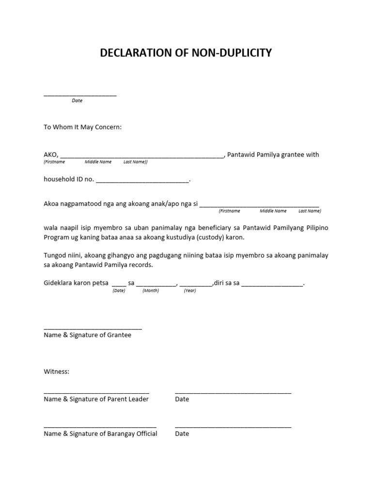 Declaration of Non Duplicity | PDF