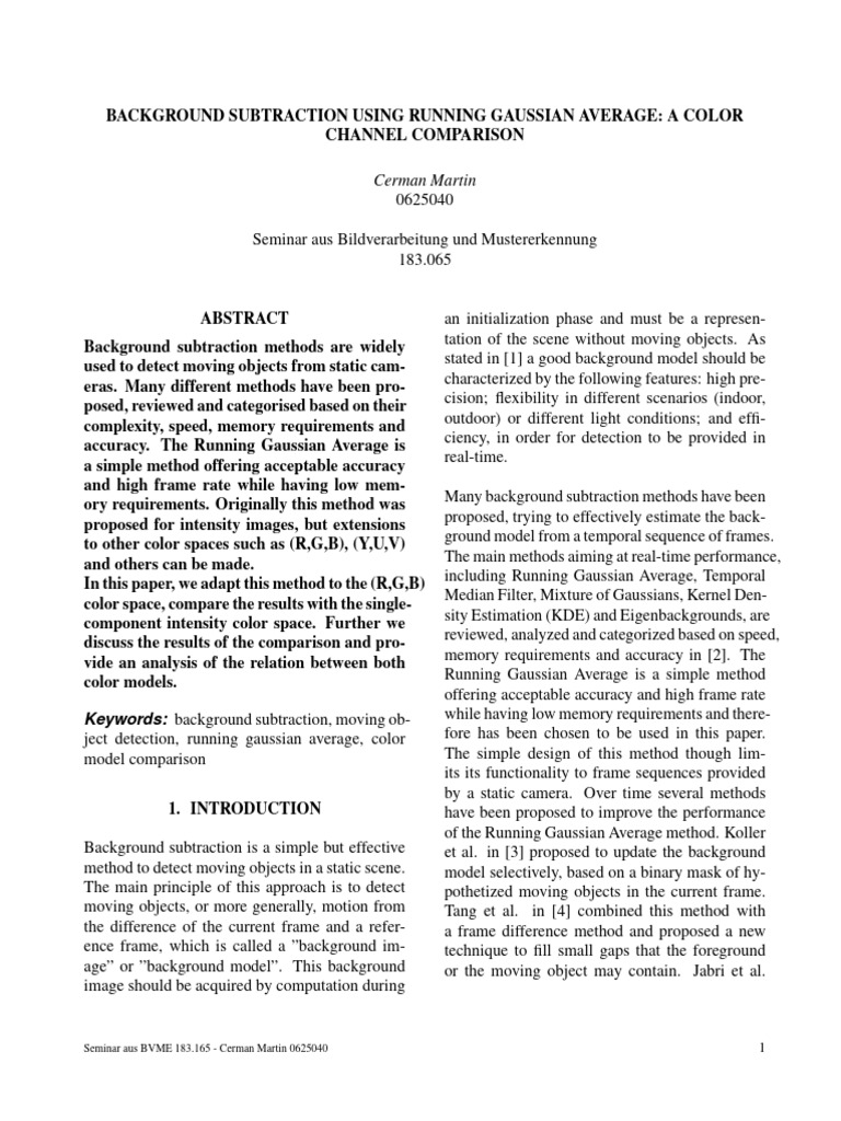 Background Subtraction Using Running Gaussian Average | PDF | Receiver Operating Characteristic ...