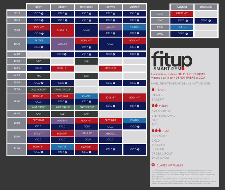 Horario Fitup Shot Delicias 2024 | PDF