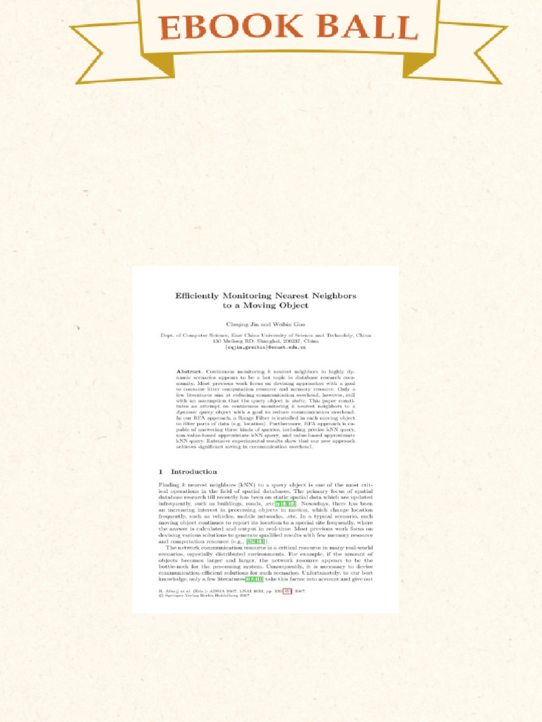 Efficiently Monitoring Nearest Neighbors To A Moving Object 1st Edition by Cheqing Jin, Weibin ...