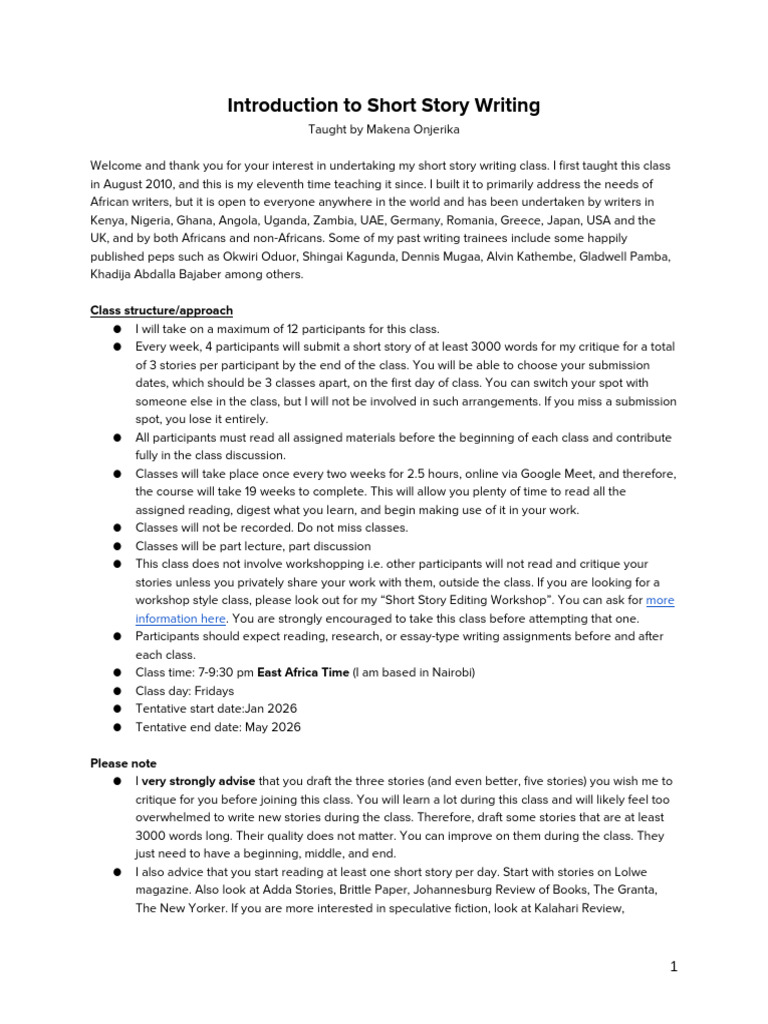 Short Story Writing with Makena Onjerika | PDF | Writing