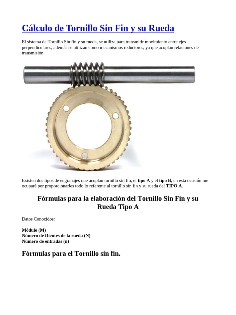 Cálculo de Tornillo Sin Fin y Su Rueda | PDF | Máquinas | Ingeniería ...