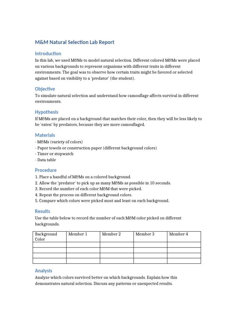 M&M Lab: Modeling Natural Selection | PDF