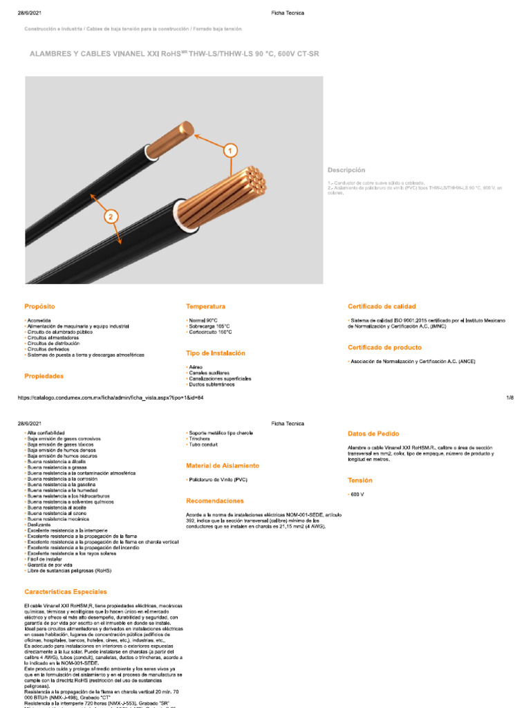 CABLE Ficha Tecnica | PDF
