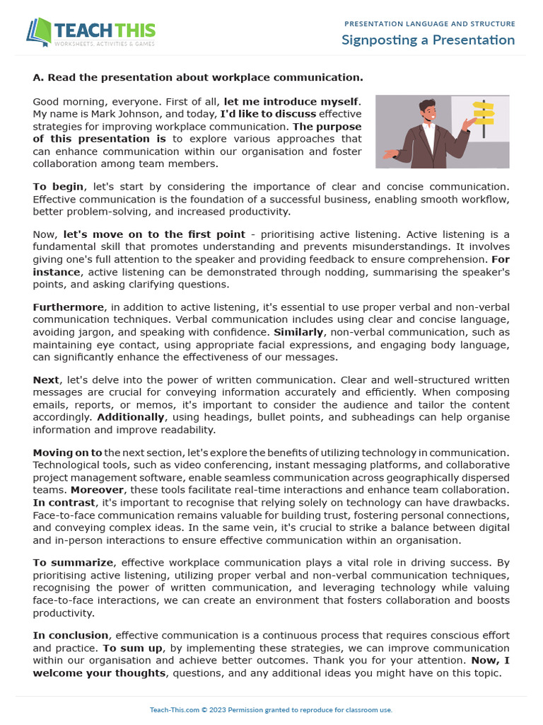 3 Signposting A Presentation | PDF | Communication | Nonverbal Communication